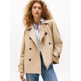 Trenchcoat Tommy Hilfiger "COTTON REG SHORT TRENCH COAT", Damen, Gr. 34, beige, Web, Obermaterial: 100% Baumwolle, unifarben, regular fit h&uuml;ftbedeckend, M&auml;ntel Trenchcoat
