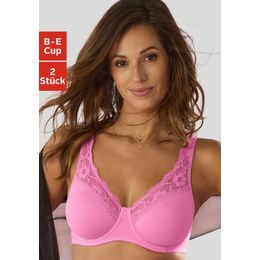 Minimizer-BH Petite Fleur, Damen, Gr. 95, Cup F, pink (pink, wei&szlig;), Jersey, Obermaterial: 75% Baumwolle, 18% Polyamid, 7% Elasthan, BHs Minimizer-BH, mit B&uuml;gel aus weicher Baumwollqualit&auml;t und Spitze