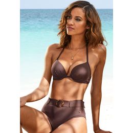 Push-Up-Bikini-Top s.Oliver "Rome", Damen, Gr. 34, Cup B, braun, Microfaser, Polyamid, unifarben, Bikini-Oberteile Push-Up-Bikini-Top, in verschiedenen Unifarben