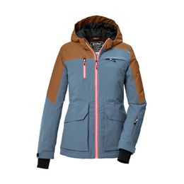 Skijacke Killtec "KSW 340 GRLS SKI JCKT", M&auml;dchen, Gr. 140, blau (jeans), Obermaterial: 100% Polyester;Obermaterial 2: 100% Polyester;Futter: 100% Polyester;F&uuml;llung 1: 100% Polyester/ F&uuml;llung 2:, Jacken Skijacke, Wasserdichte M&auml;dchenjacke mit Kapuze, Schneefang und Stauraum