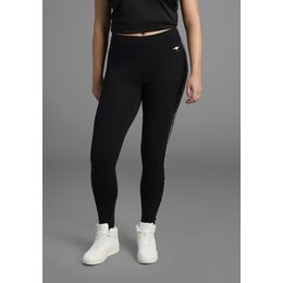Leggings Kangaroos, Damen, Gr. 48, N-Gr, schwarz, Single Jersey, Obermaterial: 95% Baumwolle, 5% Elasthan, unifarben, figurbetont kn&ouml;chellang, Hosen Leggings, mit seitlichen Streifen im Leo-Print, gro&szlig;e Gr&ouml;&szlig;en