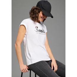 T-Shirt Kangaroos, Damen, Gr. 48/50, wei&szlig;, Single Jersey, Obermaterial: 50% Baumwolle, 50% Modal, figurumspielend h&uuml;ftlang, Rundhals, mit Aufschlag, Shirts T-Shirt, mit Print