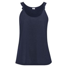 Tanktop Lascana, Damen, Gr. 44/46, blau (marine), Slub, Obermaterial: 93% Polyester, 7% Elasthan, unifarben, figurumspielend h&uuml;ftlang, Rundhals, Tops Tanktop, mit Knotdetail am Tr&auml;ger, Topseller