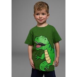 T-Shirt Kidsworld "DINOSAURIER", Jungen, Gr. 92/98, gr&uuml;n, Jersey, Obermaterial: 100% Baumwolle, bedruckt, Basic, Rundhals, Shirts T-Shirt, Kurzarm, Basic-Passform, bedruckt, Rundhalsausschnitt, Topseller