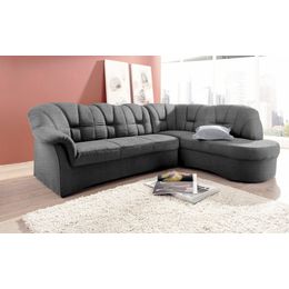 Ecksofa DOMO collection "Papenburg, zeitlose R&uuml;ckensteppung, elegante Armlehne, L-Form", grau, B:241cm H:84cm T:178cm, Kunstleder SOFTLUX;Luxus-Microfaser (100% Polyester);Struktur ( 90% Polyester, 10% Polyacryl);Microfaser PRIMABELLE (100% Polyester), Sofas, Ecksofa, mit Ottomane, wahlweise mit Bettfunktion