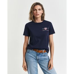 T-Shirt Gant "REG ARCHIVE SHIELD SS T-SHIRT", Damen, Gr. XL, blau (evening blau), Single Jersey, Obermaterial: 100% Baumwolle, regular fit, Rundhals, Shirts T-Shirt, Stickerei, Rundhals