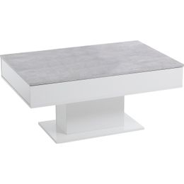 Couchtisch FMD "Avola", grau (beton la, wei&szlig; edelglanz, wei&szlig;, beton la), B:100,4cm H:46,1cm T:65,4cm, Tische, Couchtisch, mit Stauraum unter der verschiebbaren Tischplatte, Breite 100 cm