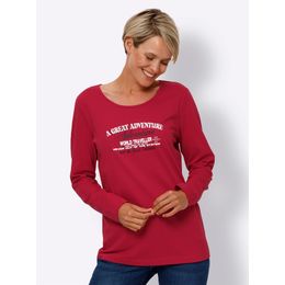 Langarmshirt Classic Basics "Langarm-Shirt", Damen, Gr. 50, rot (rot, ecru, bedruckt), 100% Baumwolle, bedruckt, gemustert, mehrfarbig, Rundhals, Shirts Langarmshirt