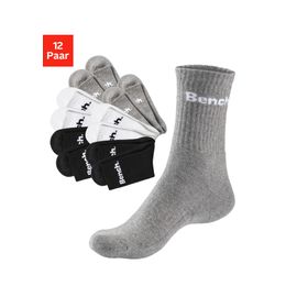 Tennissocken Bench., Damen, Gr. 35-38, schwarz-wei&szlig; (4x schwarz, 4x wei&szlig;, 4x grau, meliert), Baumwollmischung, unifarben, elastisch, Socken Tennissocken, mit Fu&szlig; Polsterung