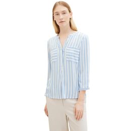 Schlupfbluse Tom Tailor, Damen, Gr. 44, blau (sanftes wei&szlig; blau vertical stripe), Web, Obermaterial: 100% Viskose, figurumspielend h&uuml;ftbedeckend, Serafino, 1-Knopf-Manschette, Blusen Schlupfbluse, mit verdeckter Knopfleiste
