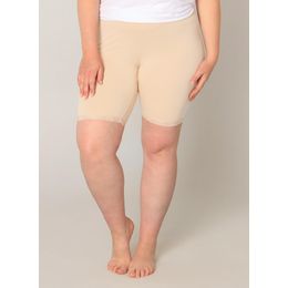 Radlerhose Base Level Curvy "Ava", Damen, Gr. 52, N-Gr, beige (natur), Jersey, Obermaterial: 94% Viskose, 6% Elasthan, unifarben, Basic, figurbetont ca. Mitte Oberschenkel, Hosen Radlerhose, mit Spitzenkante