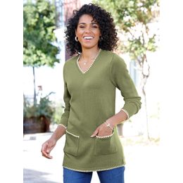 Longpullover Classic Basics "V-Pullover", Damen, Gr. 40, schilf, 100% Polyacryl, unifarben, Pullover Longpullover