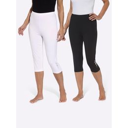Caprileggings, Damen, Gr. 40, Normalgr&ouml;&szlig;en, schwarz-wei&szlig; (wei&szlig;, schwarz), 95% Baumwolle, 5% Elasthan, unifarben, knielang, Hosen Caprileggings