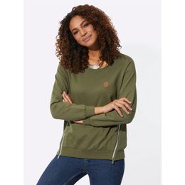 Sweatshirt Casual Looks, Damen, Gr. 36, gr&uuml;n (oliv), 100% Baumwolle, unifarben, Rundhals, Sweatshirts Sweatshirt