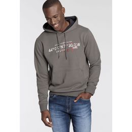 Kapuzensweatshirt DELMAO, Herren, Gr. S (44/46), grau, angeraute Sweatware, Obermaterial: 60% Baumwolle, 40% Polyester, bedruckt, normal, Rippb&uuml;ndchen, Sweatshirts Kapuzensweatshirt, Langarm, lockere Passform, mit Print, mit Kapuze