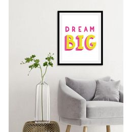 Bild queence "Dream Big", pink (farbe rahmen: schwarz, farbe bild(er): pink), B:40cm H:50cm, Acrylglas, Holz, Papier, Bilder, Bild, gerahmt