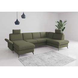 Wohnlandschaft Home Affaire "Rochelle", gr&uuml;n (olive), B:314cm H:93cm T:195cm, 95% Polyester 5% Polyamid, Sofas, Wohnlandschaft, wahlweise mit Bettfunktion, Bettkasten und Armteilverstellung