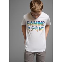 T-Shirt Kidsworld "GAMING ZONE", Jungen, Gr. 176/182, wei&szlig;, Jersey, Obermaterial: 100% Baumwolle, bedruckt, Basic, Rundhals, Shirts T-Shirt, Kurzarm, Basic-Passform, mit Foliendruck