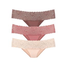 Brasilslip Vivance, Damen, Gr. 40/42, bunt (rose, beere, mahagoni), Single Jersey, Obermaterial: 95% Baumwolle, 5% Elasthan. Spitze: 93% Polyamid, 7% Elasthan (LYCRA), unifarben, bequem, Unterhosen Brasilslip, aus elastischer Baumwolle mit floraler Spitze, Topseller