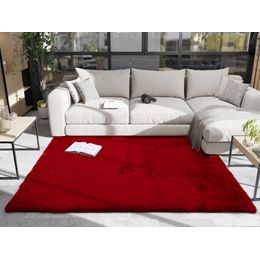 Hochflor-Teppich OCI DIE TEPPICHMARKE "ROCKY SOFT", rot, B:140cm H:35mm L:200cm, Polyester, Teppiche, Hochflor-Teppich, Kunstfell, weich, kuschelig, maschinell gewebt, Kaninchen Haptik