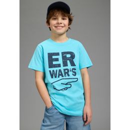 T-Shirt Kidsworld "Spr&uuml;cheshirt: ER WAR`S", Jungen, Gr. 164/170, t&uuml;rkis, Jersey, Obermaterial: 100% Baumwolle, bedruckt, Basic, Basic, Rundhals, Shirts T-Shirt, Immer einen coolen Spruch parat. Spr&uuml;cheshirt