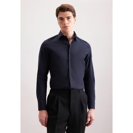 Flanellhemd Seidensticker "Schwarze Rose", Herren, Gr. L (41), normale &Auml;rmell&auml;ngen, dunkelblau, 100% Baumwolle, unifarben, slim fit, 2-Knopf-Manschette, Hemden Flanellhemd, Slim 1/1 Kentkragen Uni