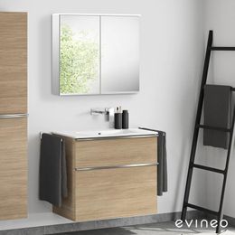 Duravit ME by Starck Waschtisch, evineo ineo4 Unterschrank B: 83 cm, mit Griff, mit Spiegelschrank f&uuml;r die Schweiz,, 233683AA60+BE0266OA+BEA041MI,