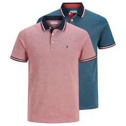 Jack & Jones Poloshirt JACK & JONES "JJEPAULOS im Doppelpack mit Logostickerei und Komfort", Herren, Gr. S, rot (rio rot), Single Jersey, Obermaterial: 100% Baumwolle, unifarben, normal h&uuml;ftlang, Rundhals, Shirts, unifarben mit Farbeinsatz, modisch, schmal, Baumwolle, Polokragen
