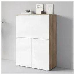 PC-Schrank Home Affaire "Vera, Sekret&auml;r, Home-Office-Schreibtisch mit LED-Beleuchtung", sonoma, wei&szlig; hochglanz, B:90cm H:125,1cm T:42cm, Sekret&auml;re, Multifunktional mit Stauraum, klappbare Tischfl&auml;che, LED, B 90 cm