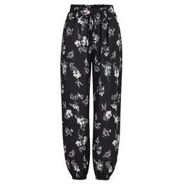 Stoffhose CLOUD 5IVE "CLOUD 5IVE Pants with aop floral print", Damen, Gr. XS, US-Gr&ouml;&szlig;en, schwarz, 95% Polyester, 5% Elasthan, gebl&uuml;mt, loose fit, Hosen Stoffhose