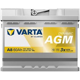 Varta Starterbatterie DYNAMIC AGM 12 V, 60 Ah, 680 A 560901068K262 12V 60Ah 680A f&uuml;r VW PEUGEOT AUDI GAC MERCEDES-BENZ VOLVO OPEL BMW GREAT WALL HYUND