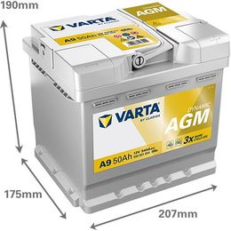 Varta Starterbatterie DYNAMIC AGM 12 V, 50 Ah, 540 A 550901054K262 12V 50Ah 540A f&uuml;r VW PEUGEOT AUDI GAC MERCEDES-BENZ VOLVO OPEL BMW GREAT WALL HYUND