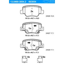 ATE Bremsbelagsatz, Scheibenbremse 13.0460-3854.2 hinten rechts links mit Zubeh&ouml;r f&uuml;r TOYOTA 04466-0F010 04466-0F011