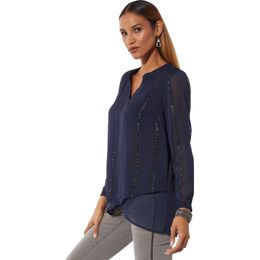WITT Damen Longbluse mit Glanzstreifen, marine, Gr&ouml;&szlig;e 36