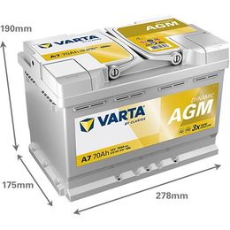 Varta Starterbatterie DYNAMIC AGM 12 V, 70 Ah, 760 A 570901076K262 12V 70Ah 760A f&uuml;r VW PEUGEOT LAND ROVER LAMBORGHINI AUDI TOYOTA GAC DAF MERCEDES-BE