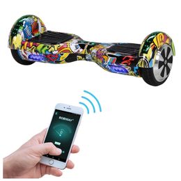 ROBWAY W1 Hoverboard f&uuml;r Erwachsene und Kinder, 6,5 Zoll, Self-Balance, Bluetooth, App, 700 Watt, LEDs (Blau Graffiti 2.0)