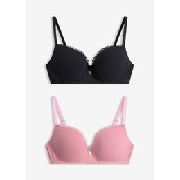 bonprix Push-Up-BH ohne B&uuml;gel mit Baumwolle (2er Pack), schwarz, Gr.70B, Schlichter Push-Up-BH mit weicher Baumwolle, 95% Baumwolle (organic)