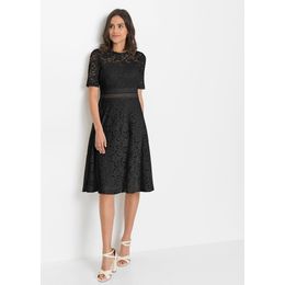 bonprix Spitzenkleid mit H&auml;keleinsatz, schwarz, Gr.44/46 (L), Romantisch und feminin: Midikleid aus Spitze mit H&auml;keleinsatz in der Taille