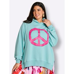 sheego loves miss goodlife Damen Kapuzensweatshirt mit Neon-Print vorn, royalblau-pink-bedruckt, Gr&ouml;&szlig;e 56