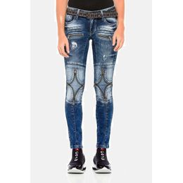 Cipo & Baxx CIPO & BAXX Damen 5-Pocket-Jeans "Jeans", blau, Basic, Gr. 28, unifarben, 98% Baumwolle, 2% Elasthan, Jeans, mit vielen Applikationen, WD377