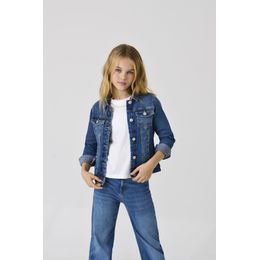 KIDS Only M&auml;dchen Jeansjacke "KONSARA", blau, Gr. 134, unifarben, Denim/Jeans, Obermaterial: 36% Baumwolle, 35% Polyester, 28% Viskose, 1% Elasthan,