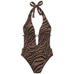 Bruno Banani Damen Monokini, schwarz, Gr. 38, Recycling-Polyamid, Badeanz&uuml;ge, in zweifarbiger Animal-Optik