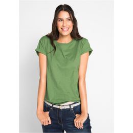 bonprix Damen T-Shirt "Boxy-Shirt", gr&uuml;n, Gr. 40, unifarben, Web, Obermaterial: 100% Baumwolle, Shirts, lockere, figurumspielende Passform, Kurzarm,