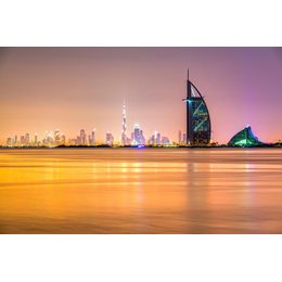 papermoon Fototapete "DUBAI SKYLINE-EMIRAT BURJ AL ARAB", B/L: 4m x 2,6m, Bahnen: 8 Stk., bunt, Schlafzimmer, Tapeten