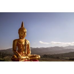 papermoon Fototapete "Goldene Buddha-Statue", B/L: 4,5m x 2,8m, Bahnen: 9 Stk., bunt, Wohnzimmer, Tapeten