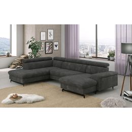Wohnlandschaft COTTA, B:328cm H:97cm T:215cm, grau, Sofas, "Emma U-Form, B: 328 cm", mit Kopfteilverstellung, optional Bettfunktion & Bettkasten