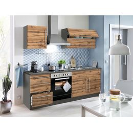 Sp&uuml;lenschrank KOCHSTATION, B:100cm H:85cm T:60cm, braun, K&uuml;che, Schr&auml;nke, "KS-Samos", 100 cm breit, inkl. Einbausp&uuml;le