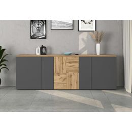Sideboard OTTO HOME, B:200cm H:70cm T:35cmanthrazit, eiche wotan, Wohnzimmer, Sideboards, "ISEO, Kommode, Schrank, Sideboard, Lowboard, 6 F&auml;cher,