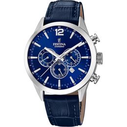 Festina Herren Chronograph "Timeless Chronograph", blau, Armbanduhren, Armbanduhr, Quarzuhr, Herrenuhr, Stoppfunktion, Lederarmband