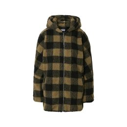 Urban Classics Damen Winterjacke "Urban Classics Damen Ladies Hooded Oversized Check Sherpa Jacket"softtaupe, schwarz, Gr. L, kariert, 100%